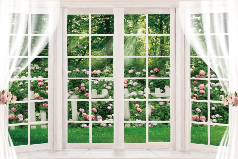 Spring Window Scenery Photography Backdrop White Windowsill Floral ...