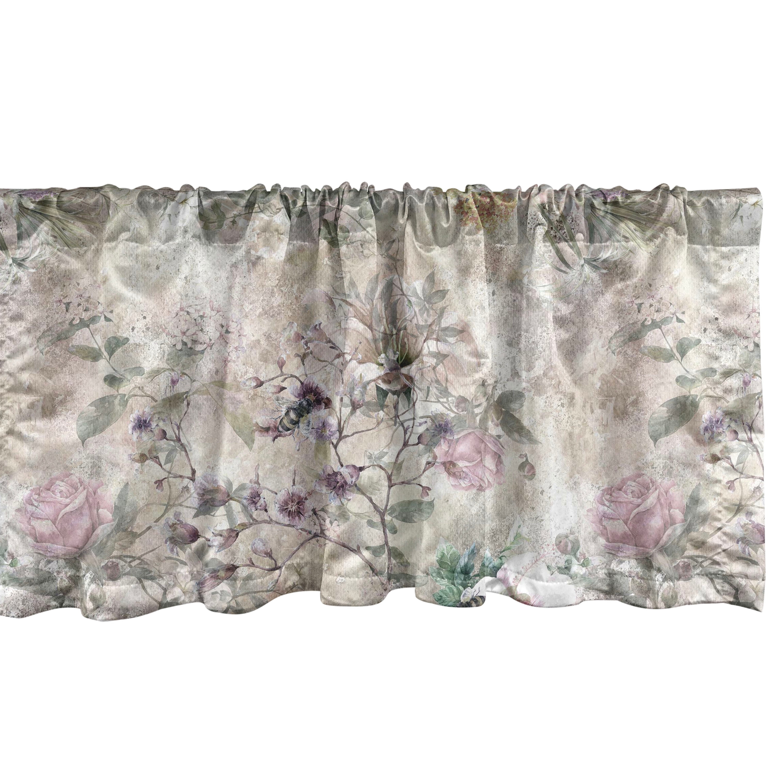 Spring Window Valance, Blooming Nature Branches Leaves and Roses with ...