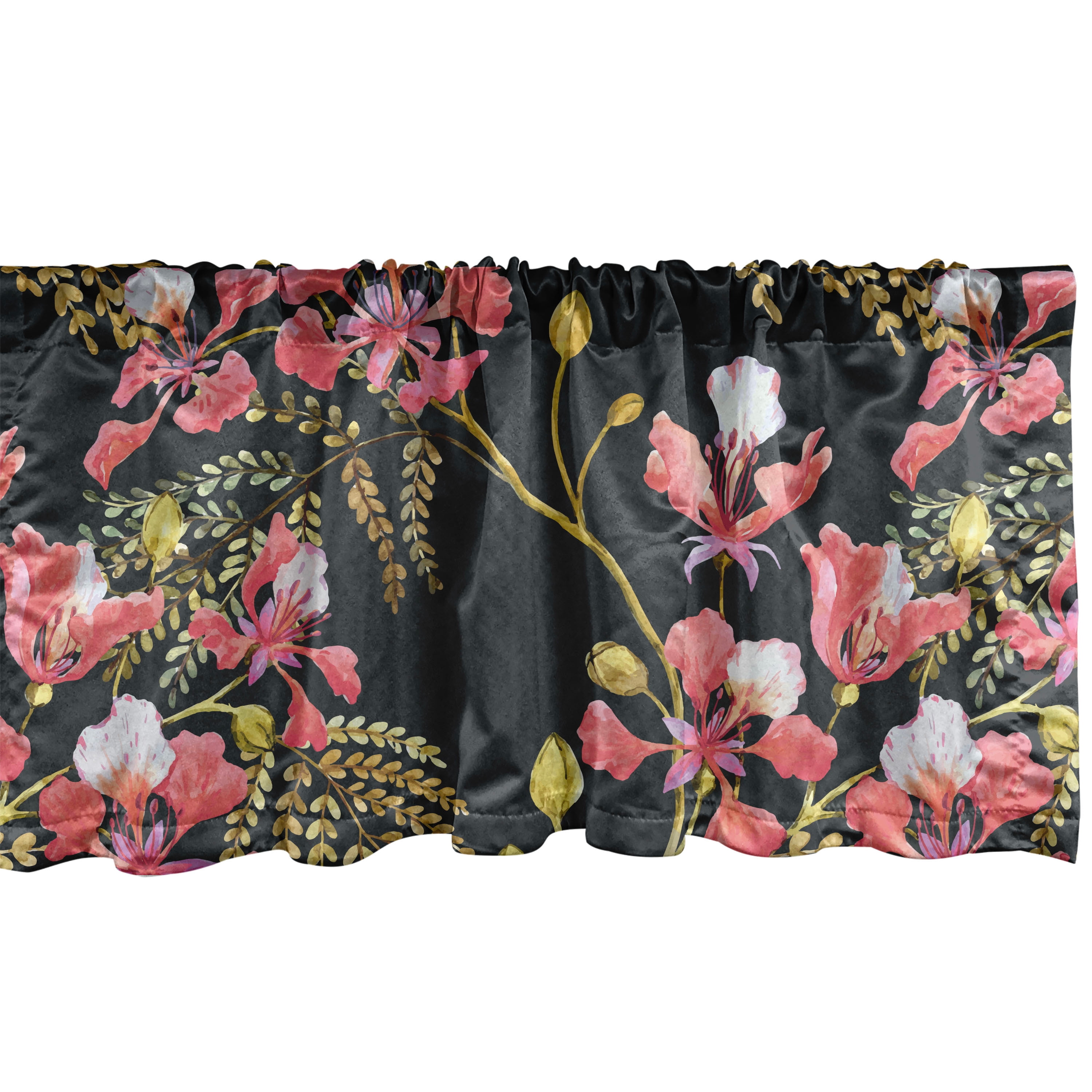 Spring Window Valance, Branches with Flowers Leaves Art in Watercolor ...