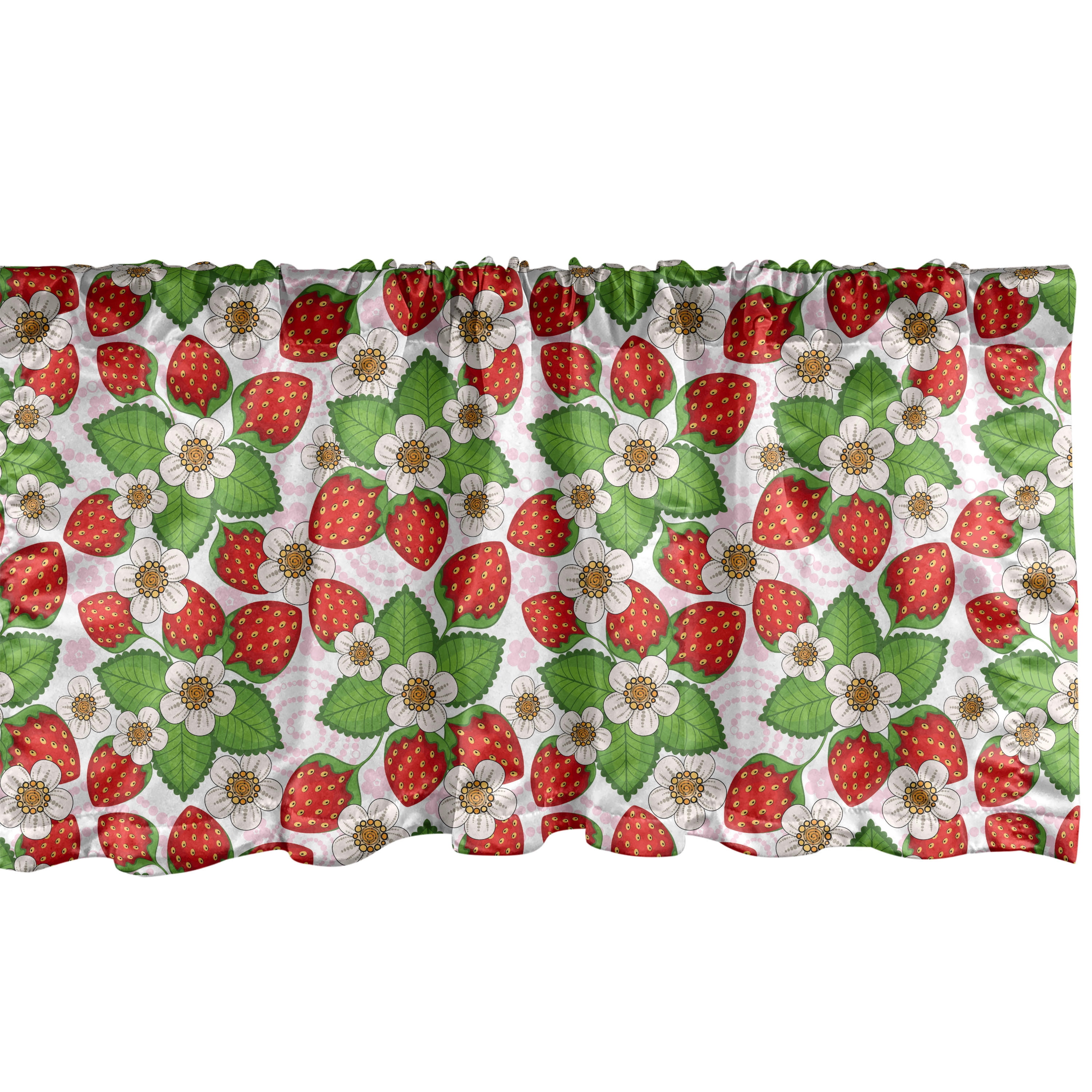 Ambesonne Spring Window Valance, Floral Strawberry Scene, 42" x 12 ...