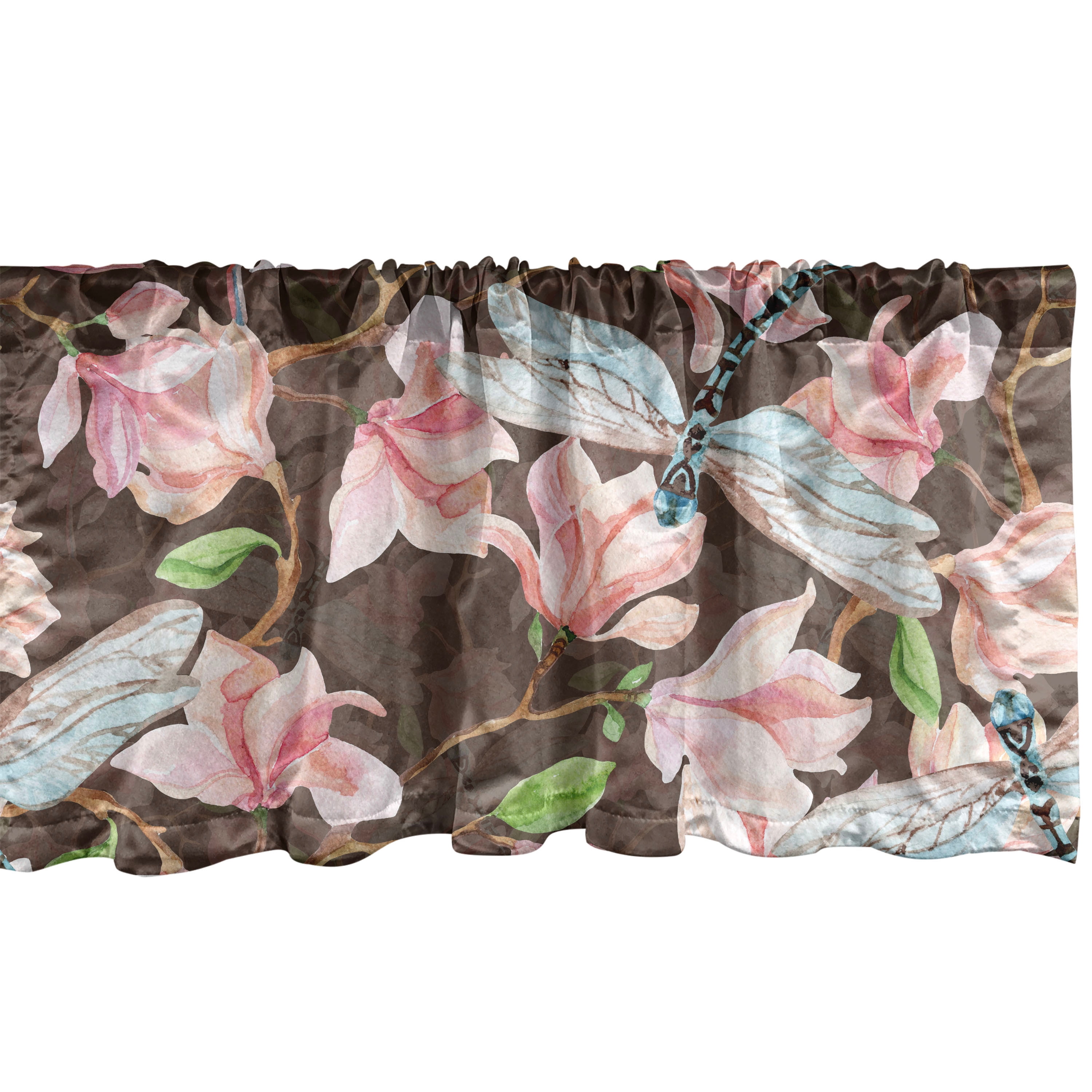 Spring Window Valance, Magnolia Branches Dragonflies Watercolor Floral ...