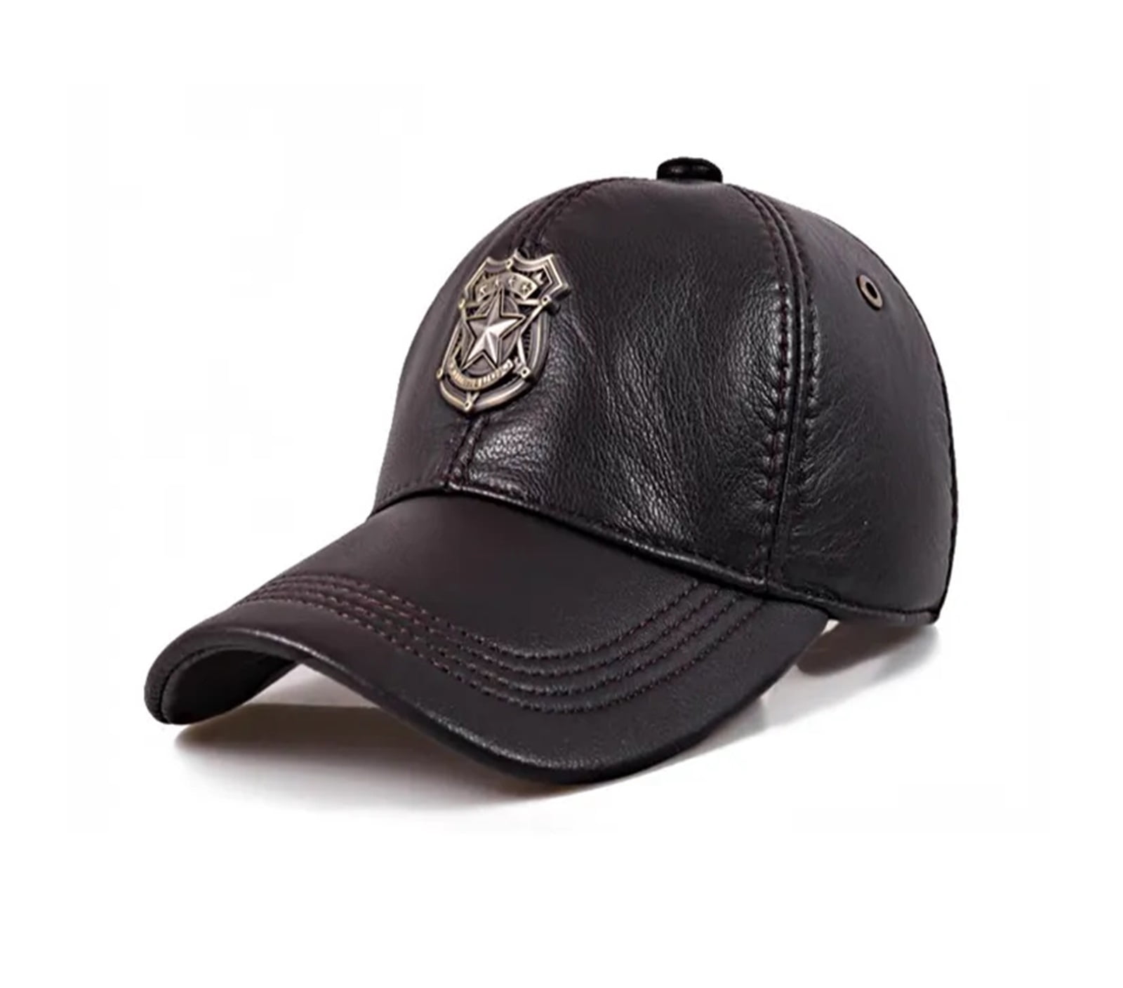 Spring/Winter Badge Man Genuine Leather Baseball Caps Male Casual ...