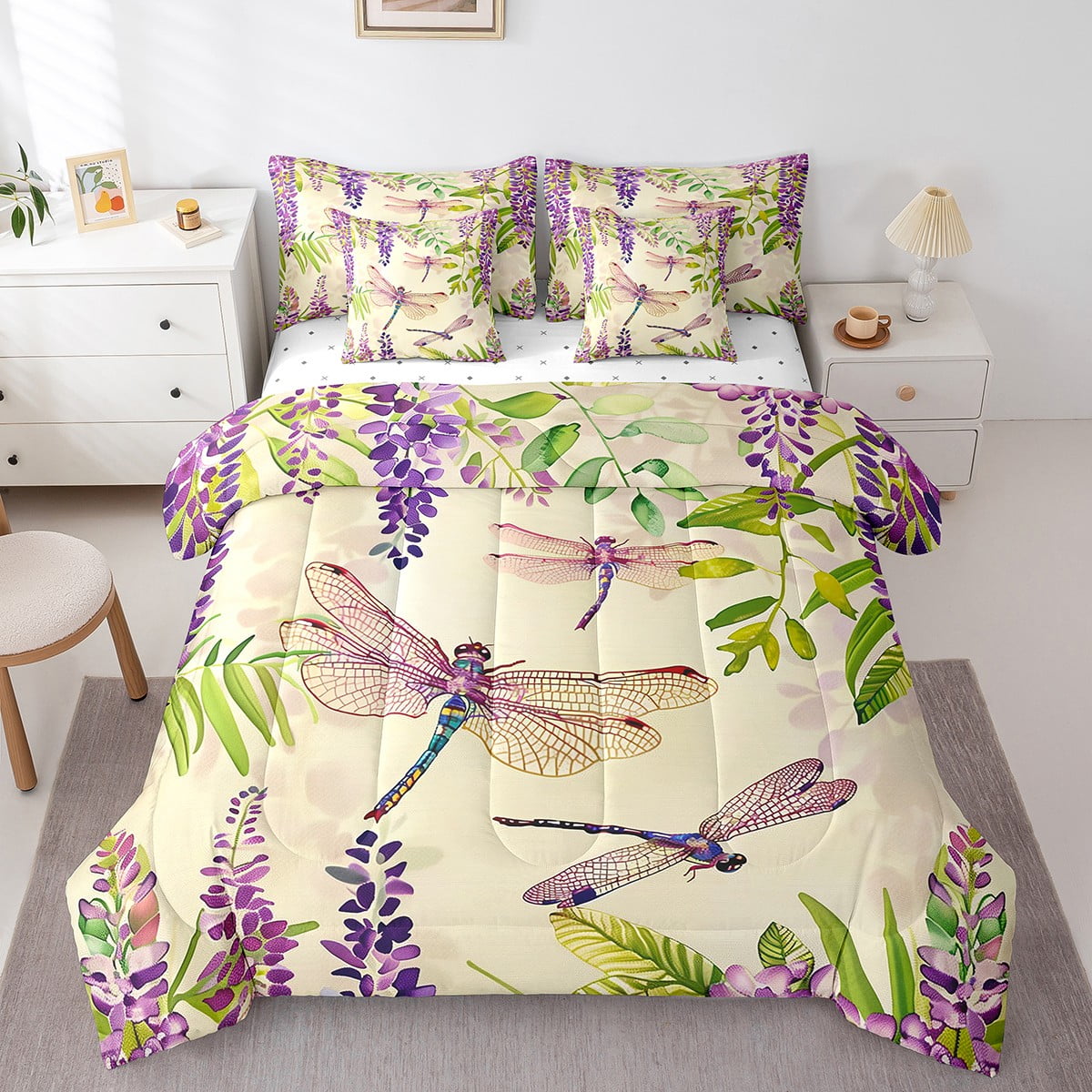 Spring Wisteria 7 Piece Bed In A Bag Dragonfly Bedding Set Queen ...
