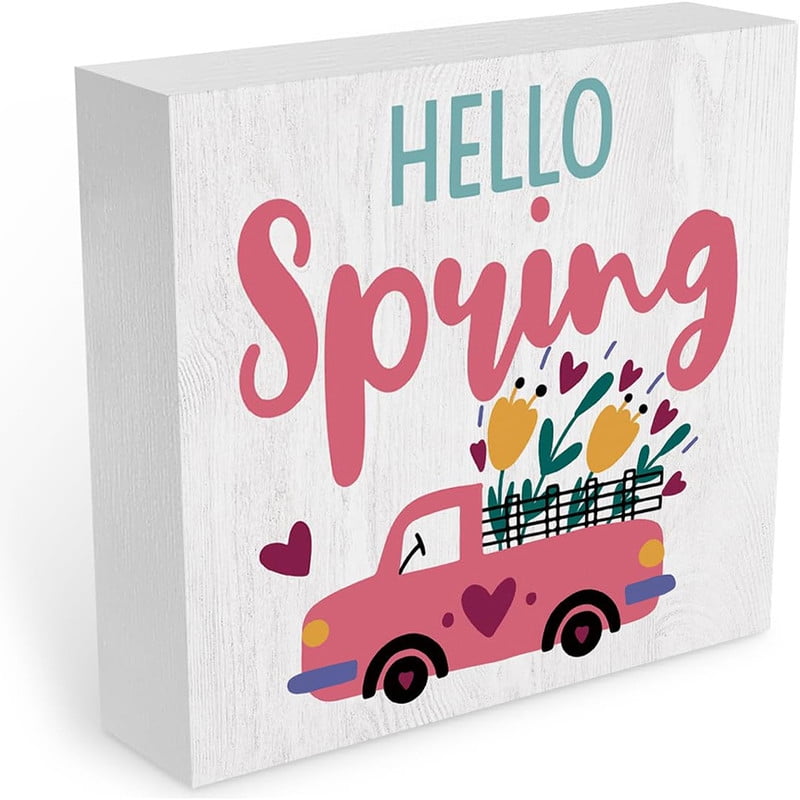 Spring Wood Block Plaque Spring Decor Flowers Desk Decor Rustic ...