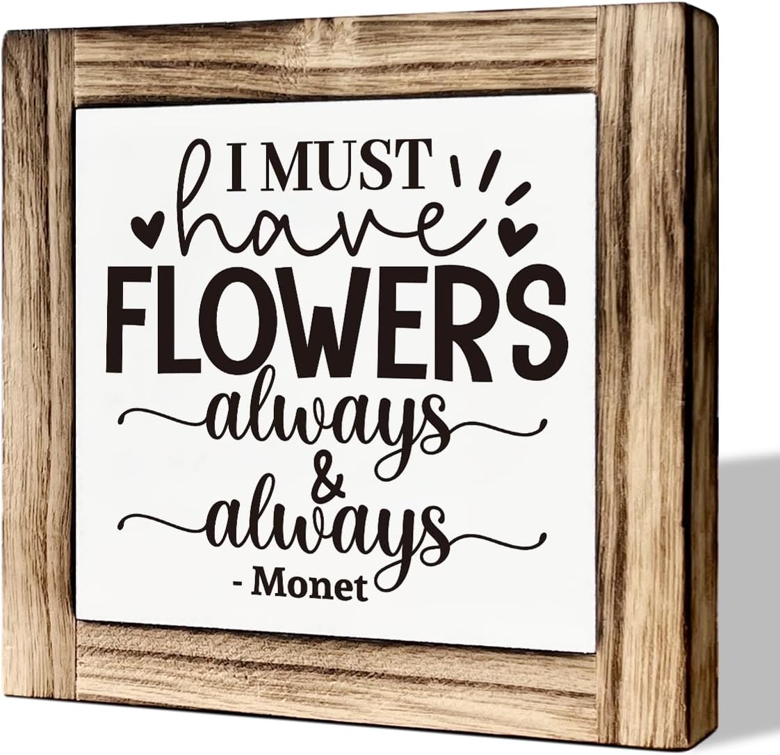 Spring Wood Sign, Rustic Wooden Tabletop Decor Sign, Flower Decor Art ...