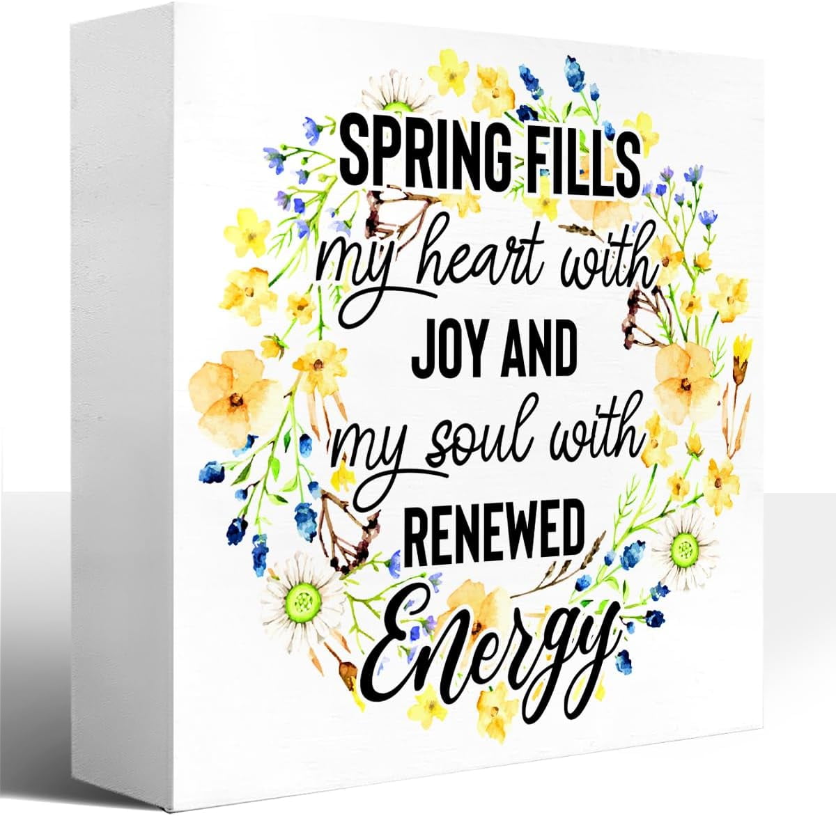 Spring Wooden Block Sign,Spring Fills My Heart with Joy Wreath Wood Box ...