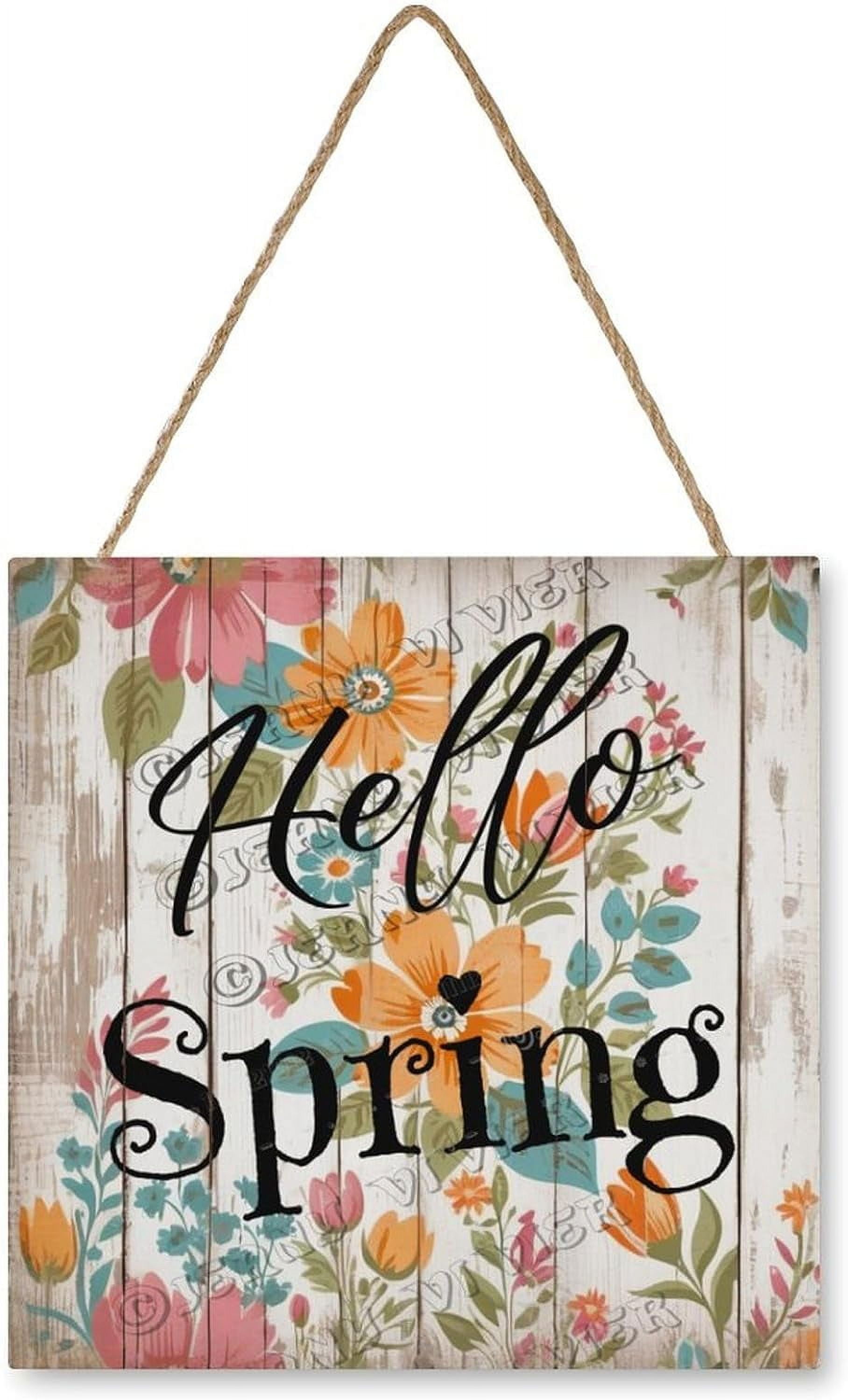 Spring Wooden Sign Floral Hanging Wood Plaques Hello Spring Decor Funny ...