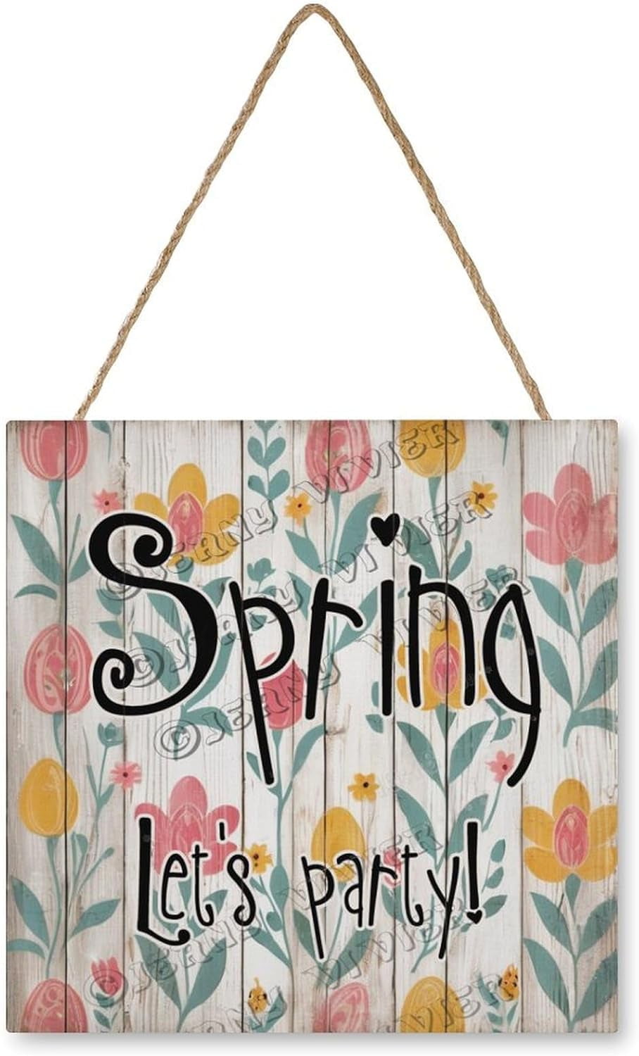 Spring Wooden Sign Floral Hanging Wood Plaques Spring Let's Party Decor ...
