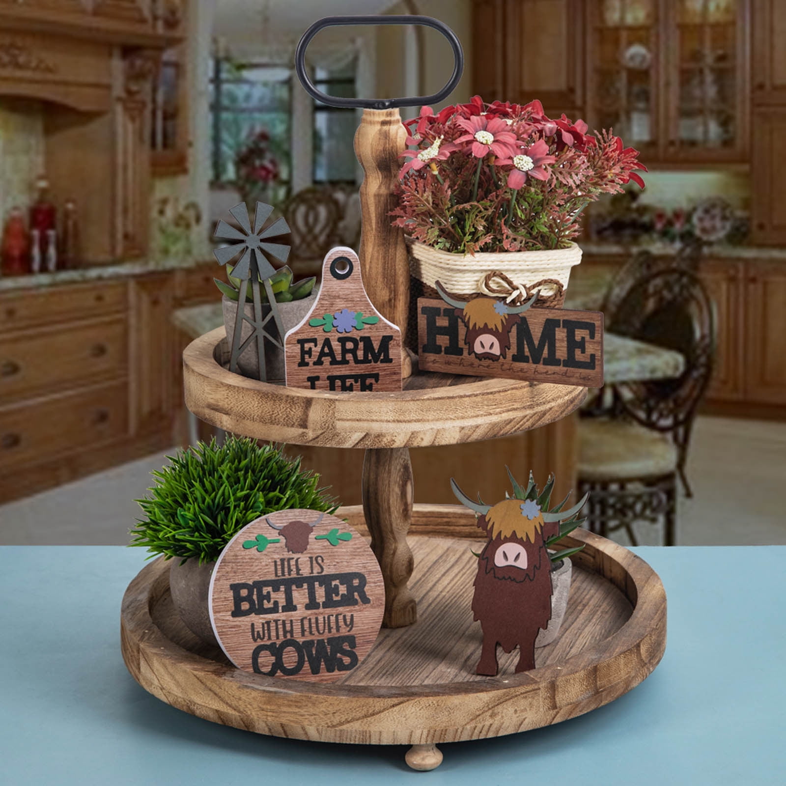 Spring Wooden Tray Decorations – Rustic Farmhouse Wooden Decor for ...