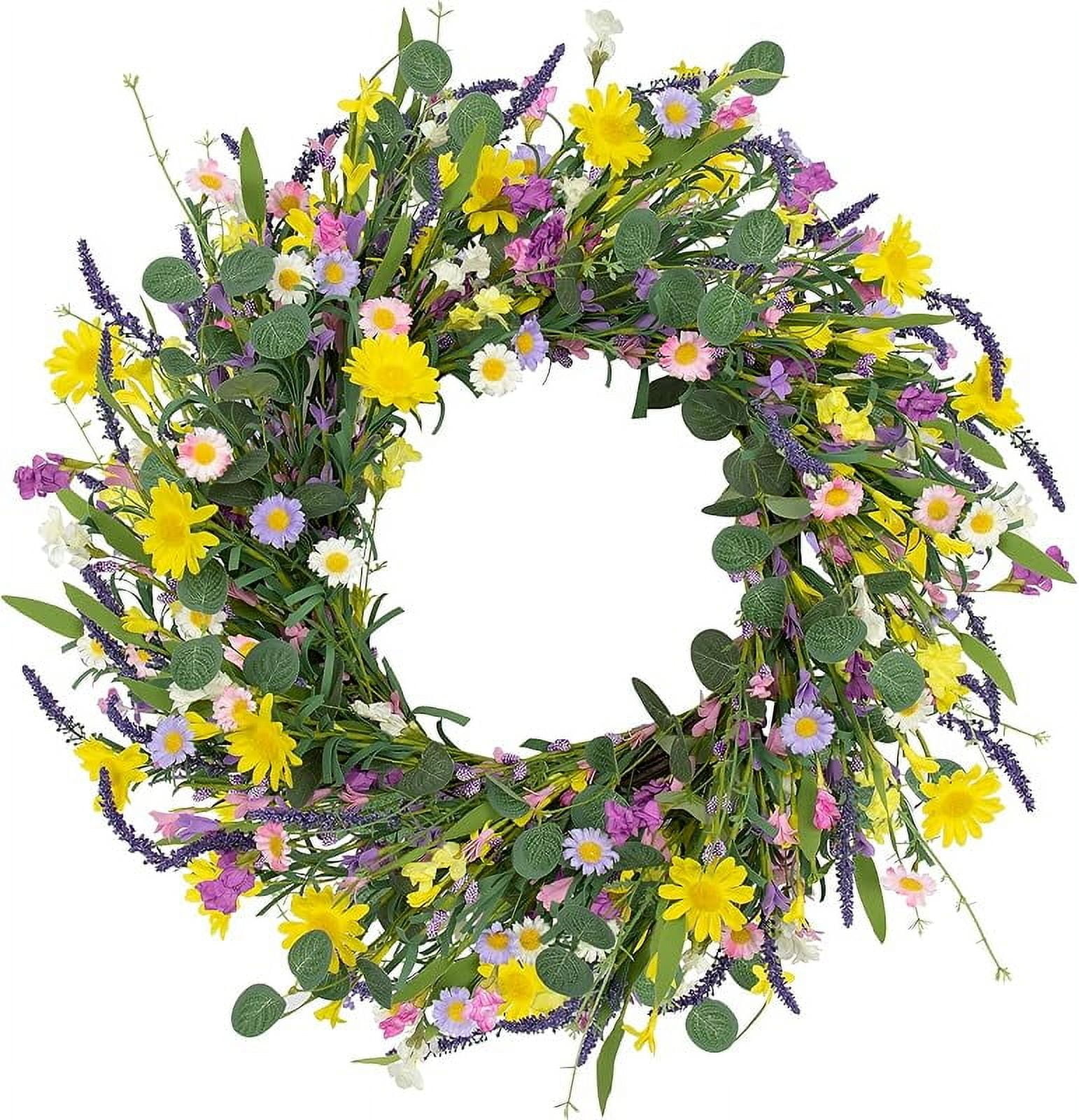 Spring Wreath 22" Spring Wreaths for Front Door Artificial Summer Wreath with Eucalyptus Leaf ...