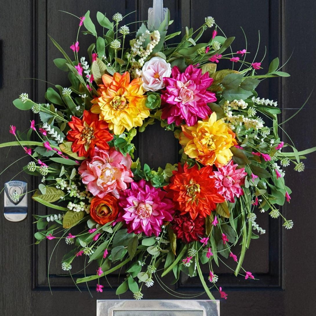 Spring Wreath 24 Inch Spring Wreaths for Front Door Lifelike&Full in ...