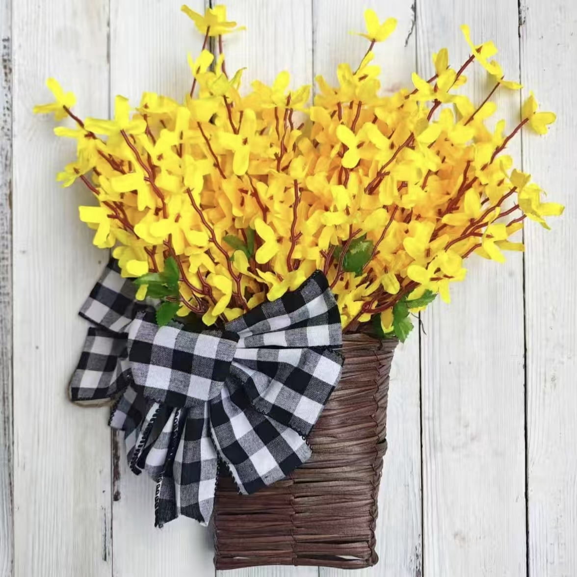 "Farship 17"" Artificial Forsythia Door Basket - Spring Easter Decor ...