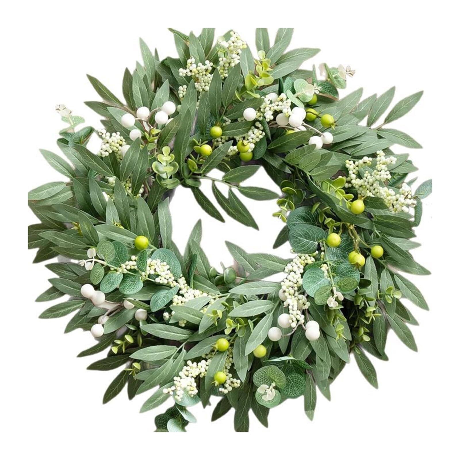 Wreath For Front Door Handcrafted 24-Inch Greenery Wreath with White ...