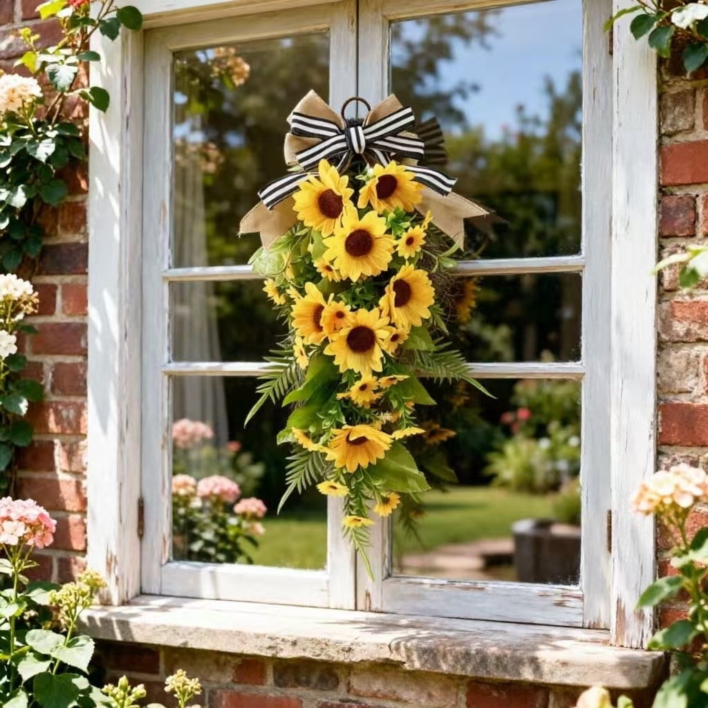Spring Wreath Door Hanger Faux Sunflower Wreath for Front Door Home ...