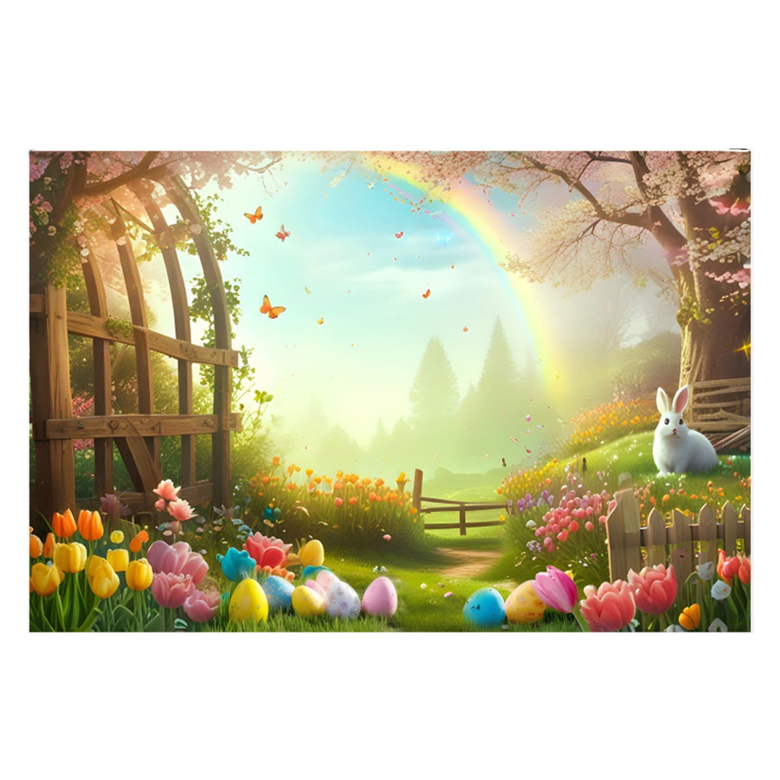 Spring Wreath Fence Photography Background, 47.24x31.5 inch Easter ...