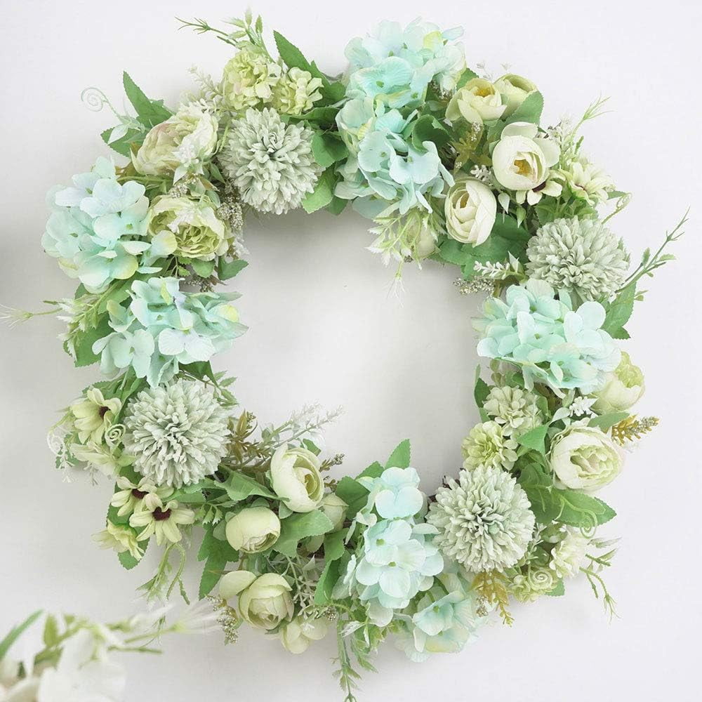 Spring Wreath Silk Peony Wreath with Green Leaves, Artificial Hydrangea ...