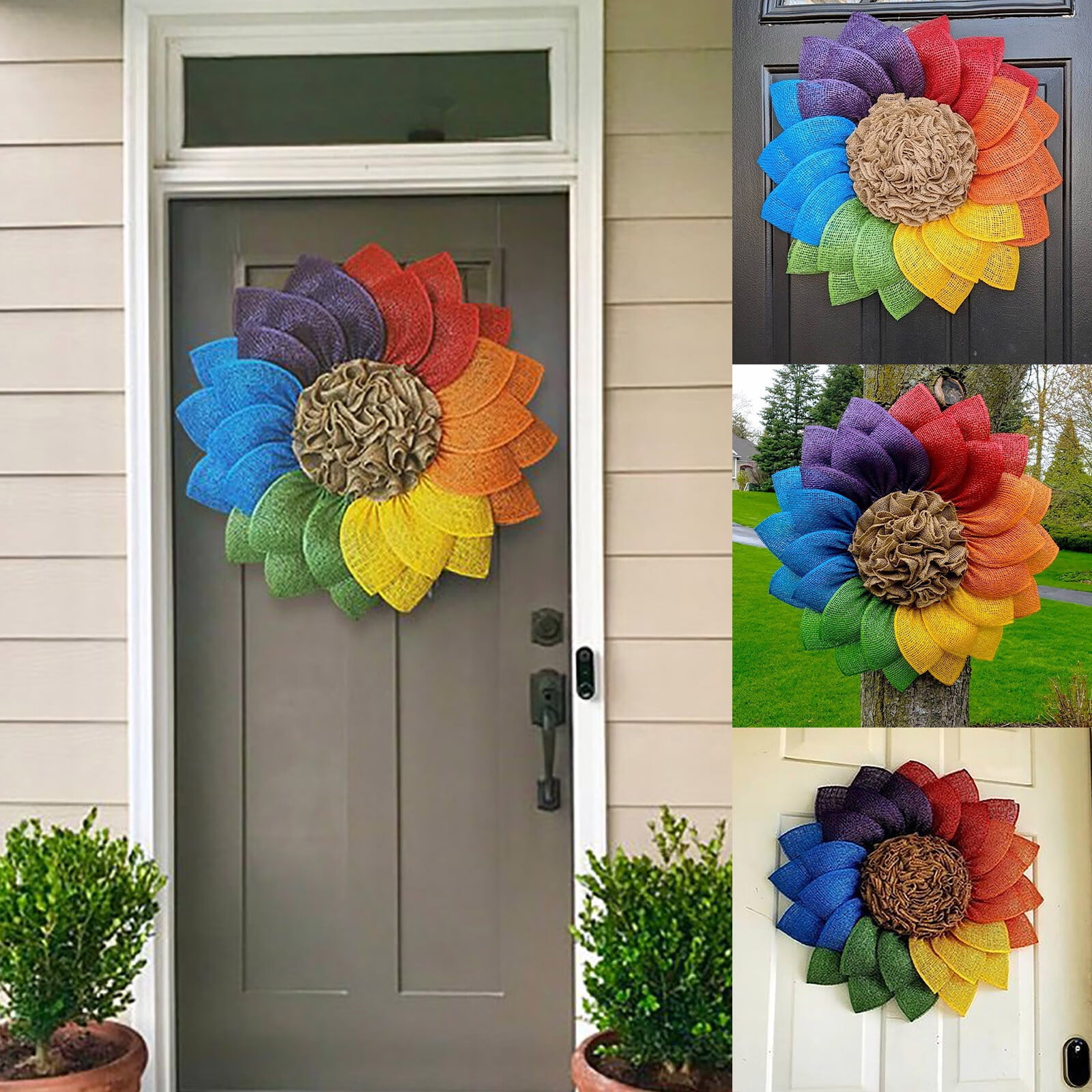 Spring Wreath Spring Wreath Decor Home Yard Spring Rainbow Decor Wreath ...
