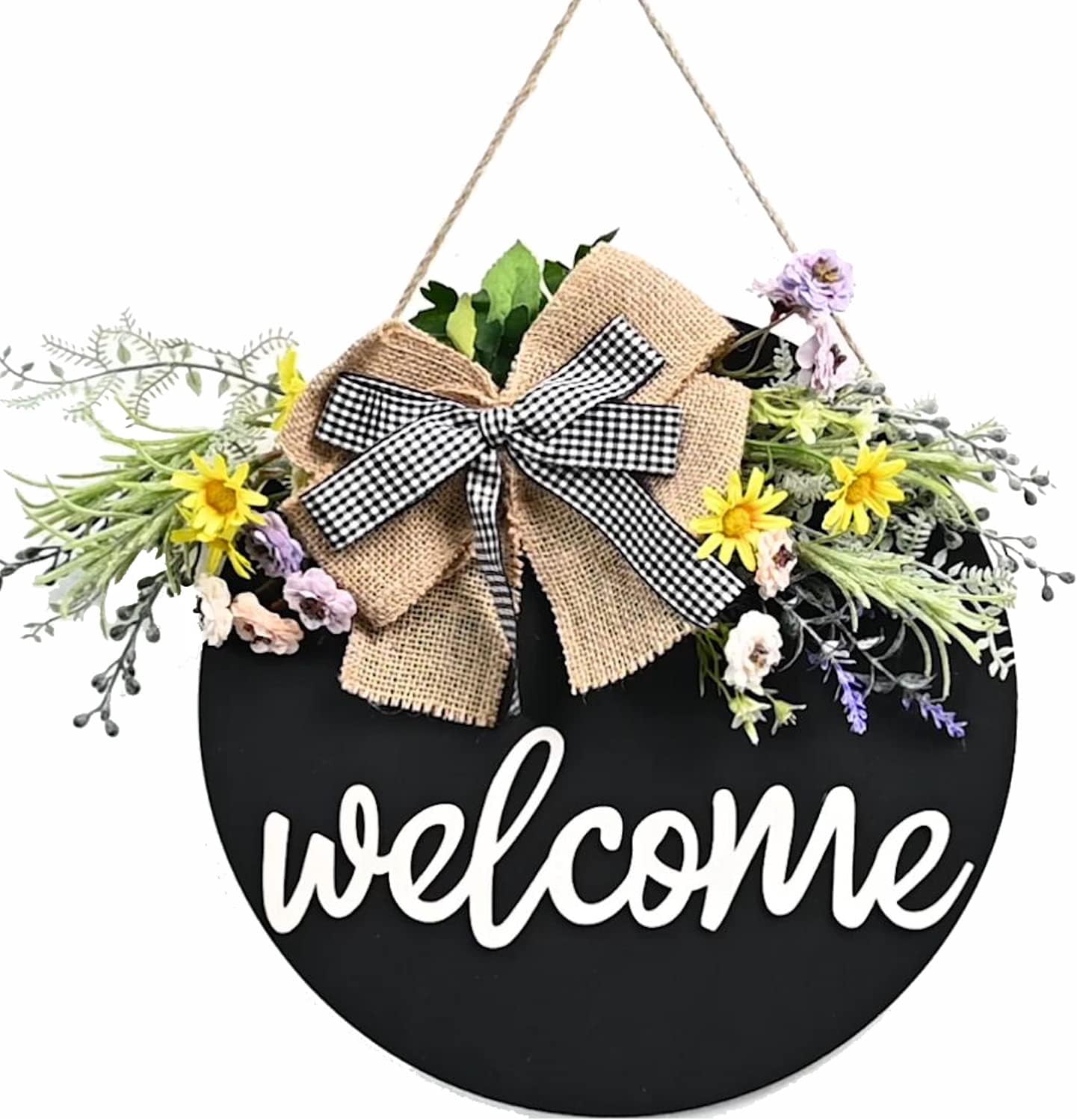 Spring Wreath Welcome Sign for Front Door Welcome Door Sign Daisy ...