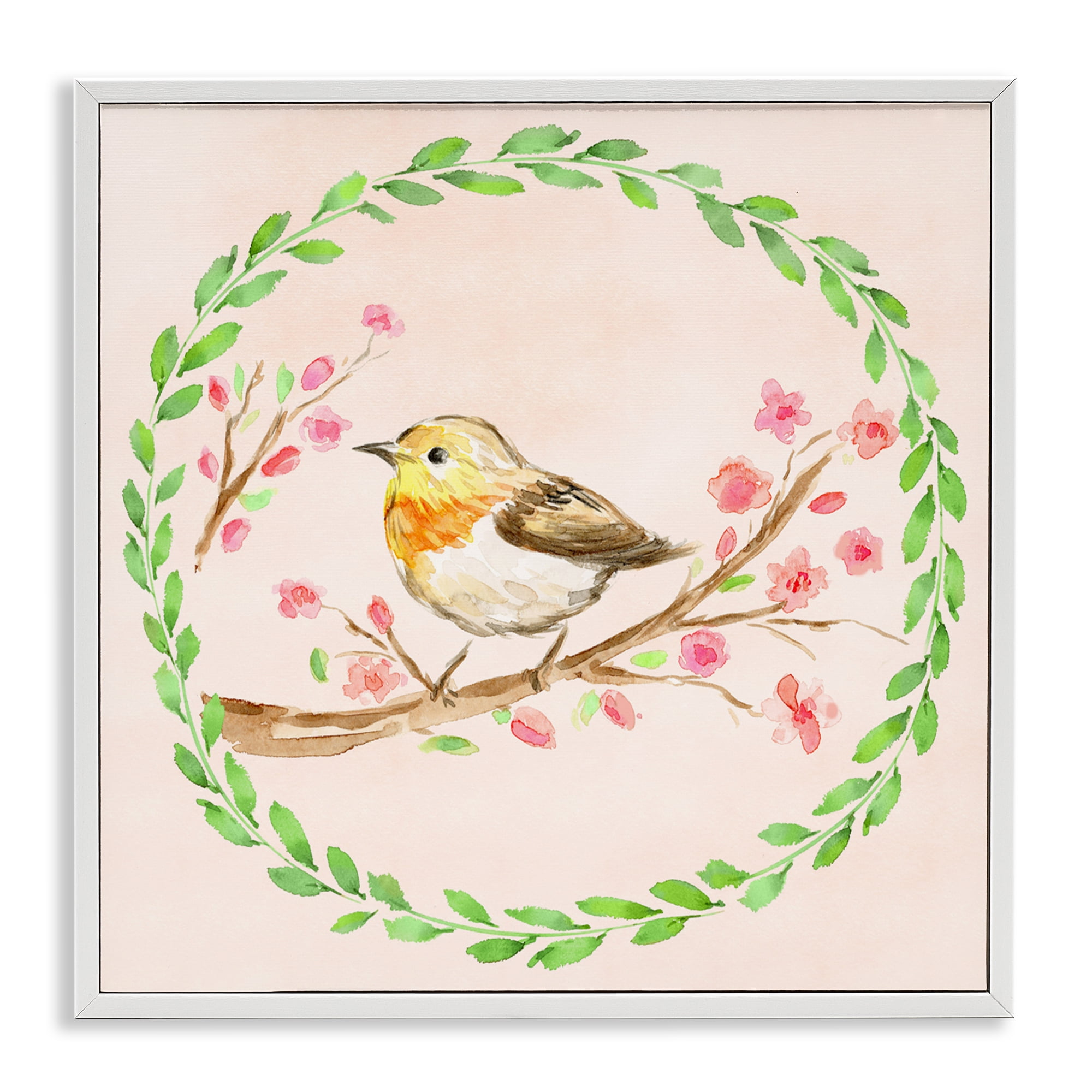 Spring Wreaths Bird White Framed Giclee Art, design by Elena Fay ...