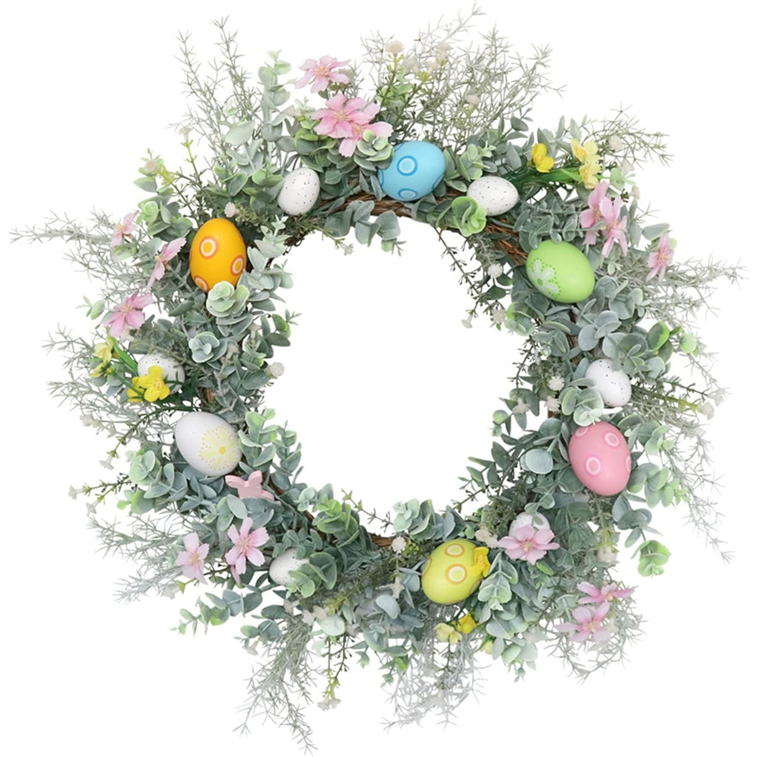 Spring Wreaths for Front Door 17 Inch Easter Eggs Wreath Rattan Easter ...