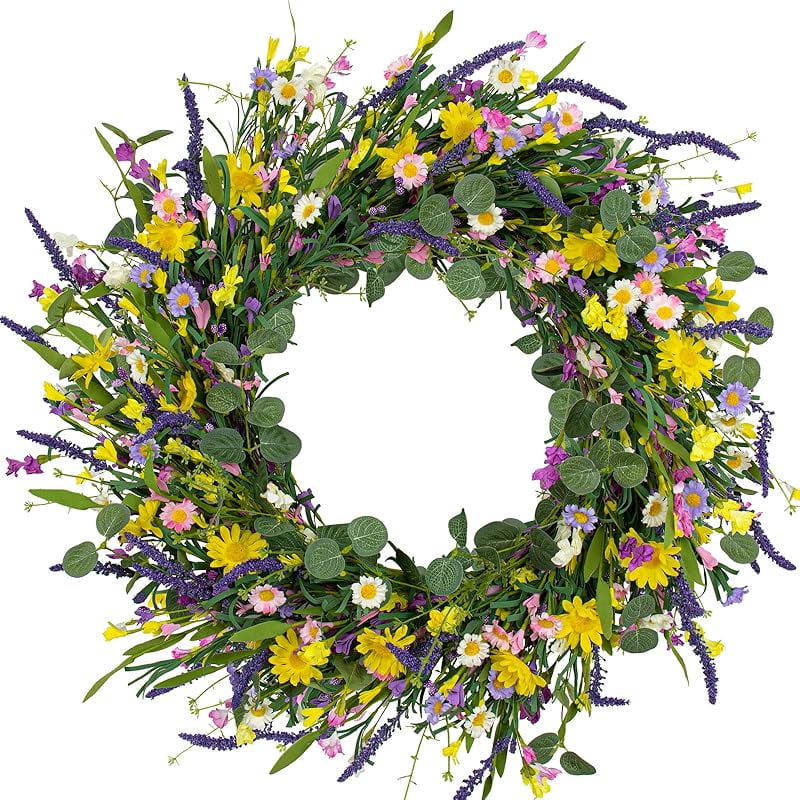 Spring Wreaths for Front Door 22 Inch Artificial Summer Wreath Daisy ...