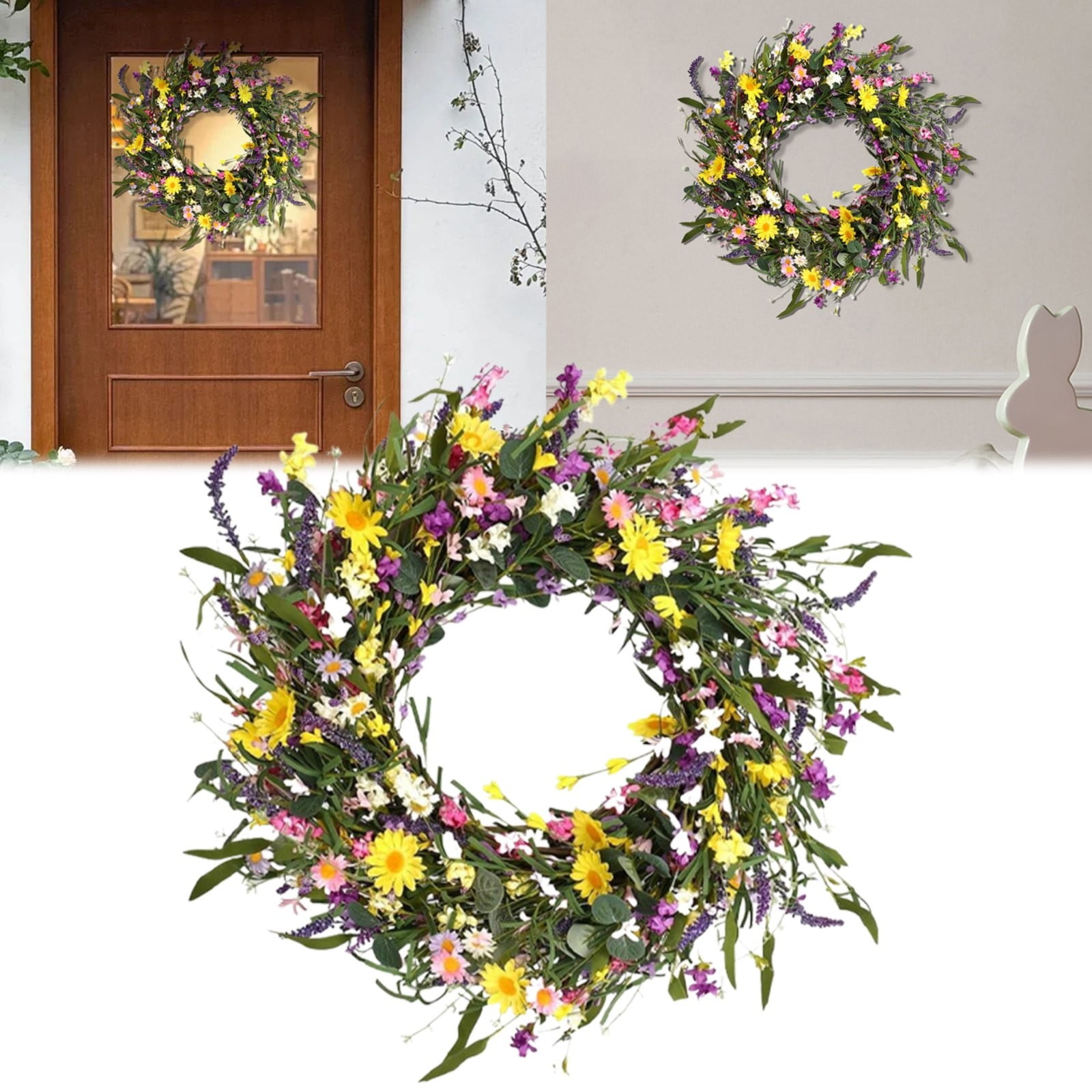 Spring Wreaths for Front Door 22 Inch Artificial Summer Wreath Daisy ...