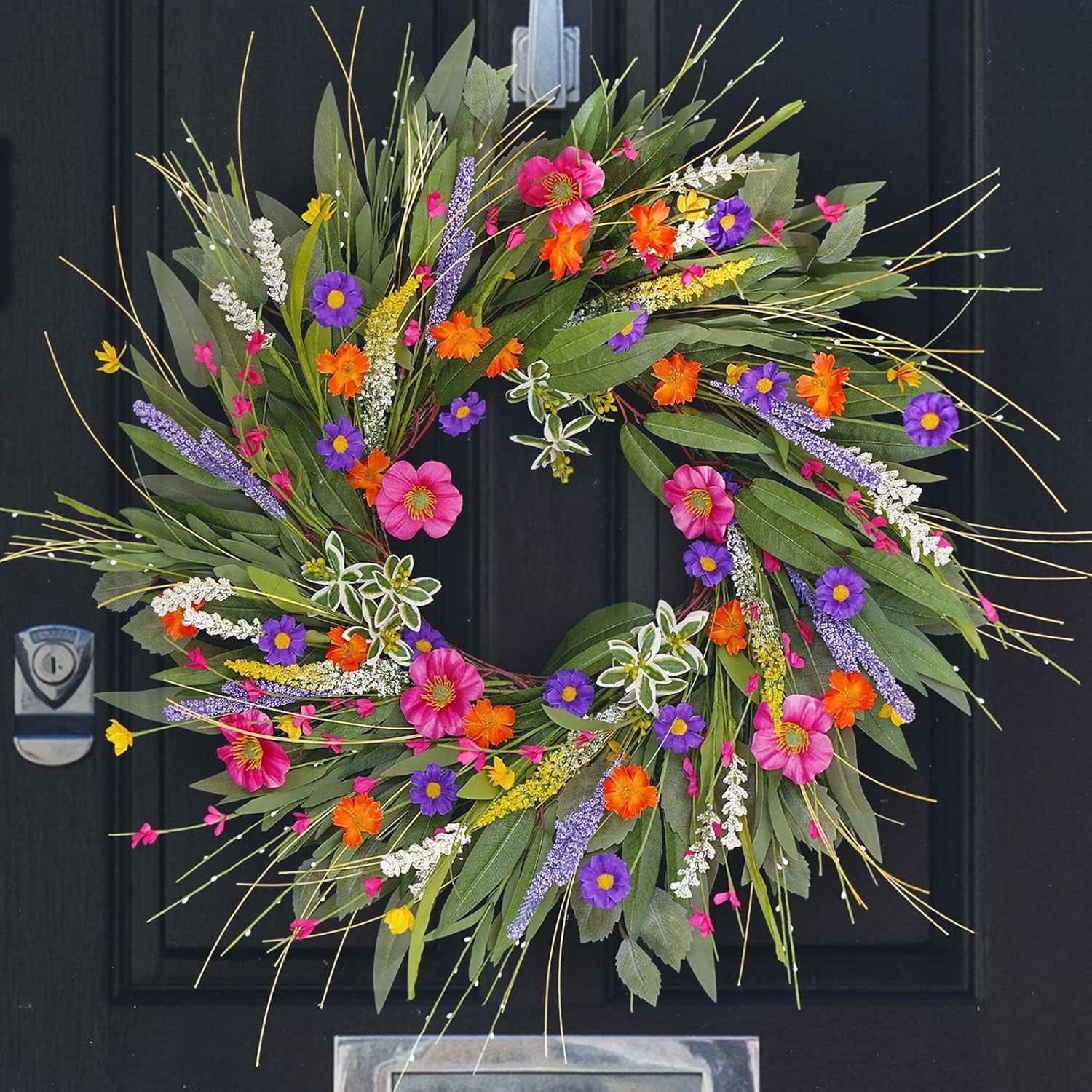Spring Wreaths for Front Door 24 Inch Spring Wreath with Vibrant ...