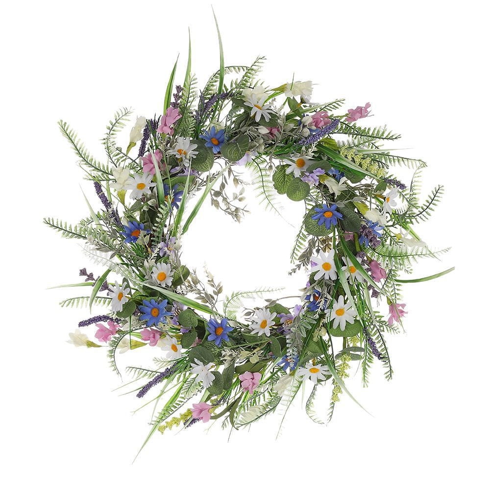 Spring Wreaths for Front Door, Artificial Summer Wreath with Daisy ...