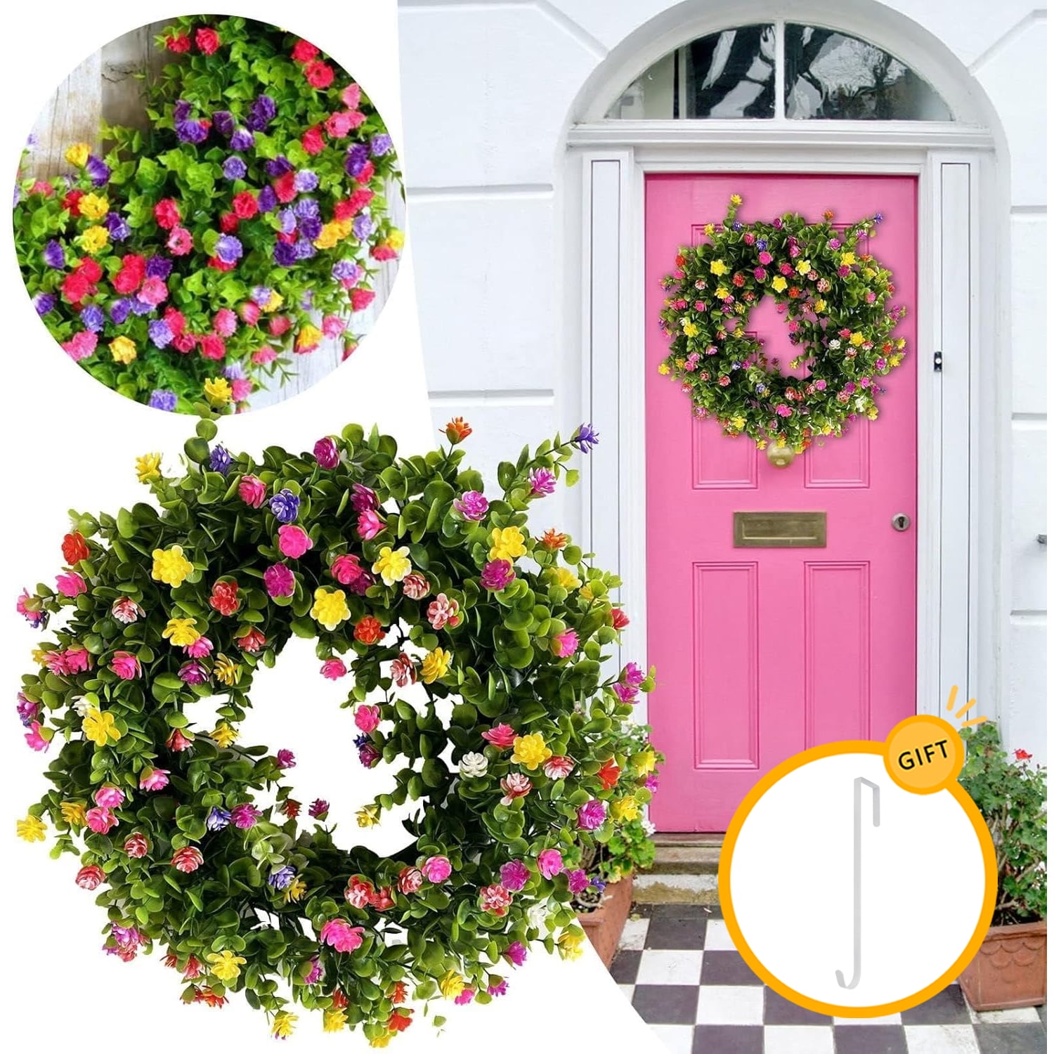 Spring Wreaths for Front Door, Durable and Stable Beautiful Artificial ...