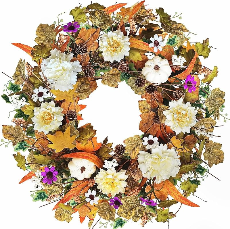 Spring Wreaths for Front Door with Light and Butterflies,22 Inch ...