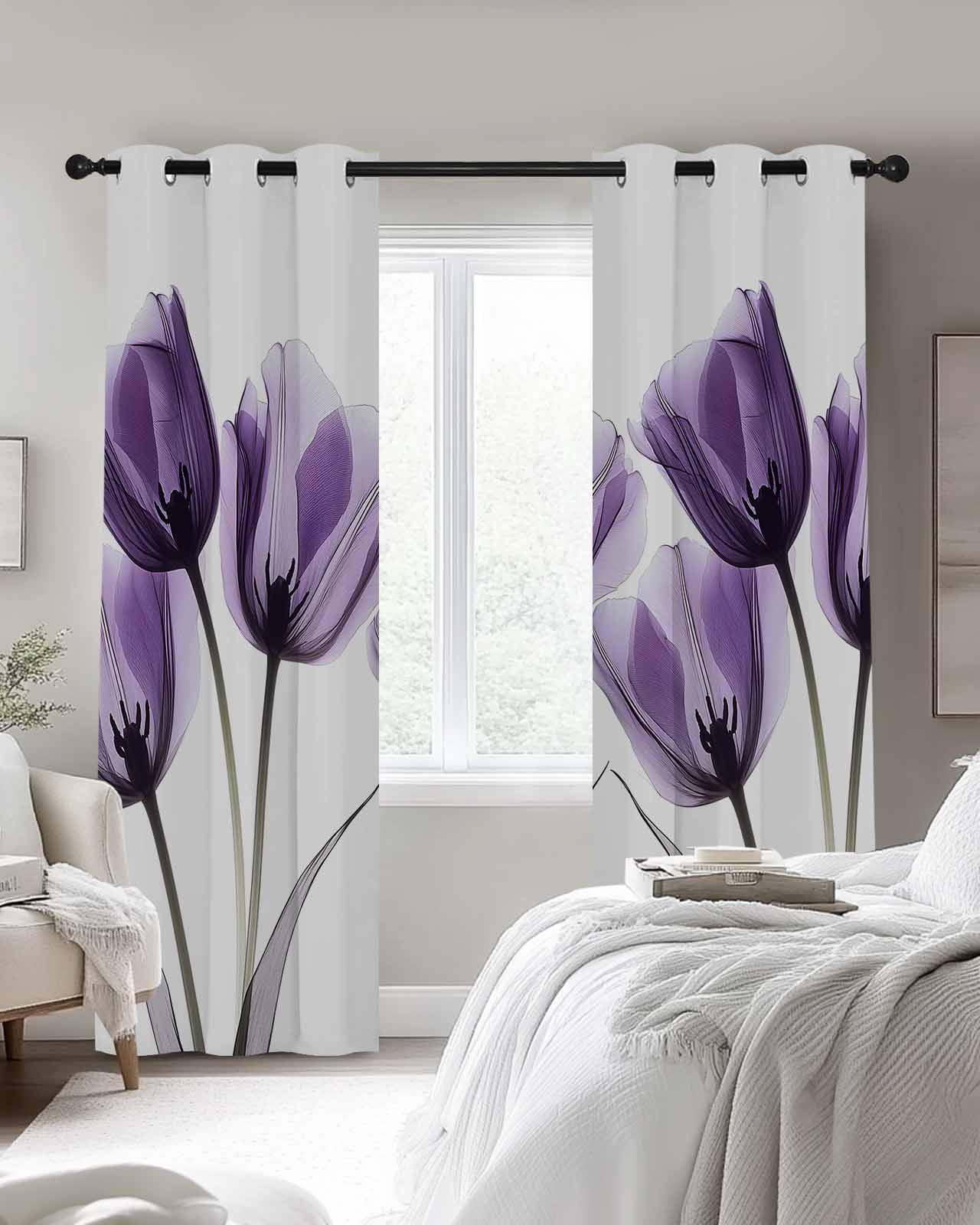 Spring X-ray Blackout Curtains 2 Panels Image of Purple Tulips Flower ...