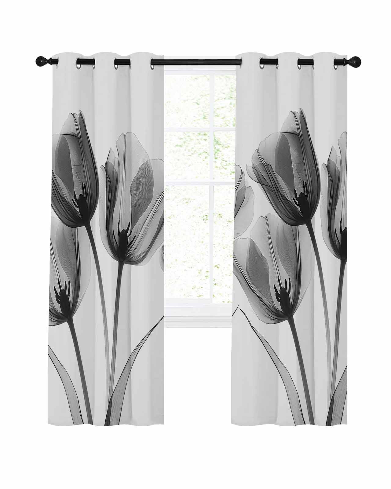 Spring X-ray Blackout Curtains 63 Inch Length Image of Black Tulips ...