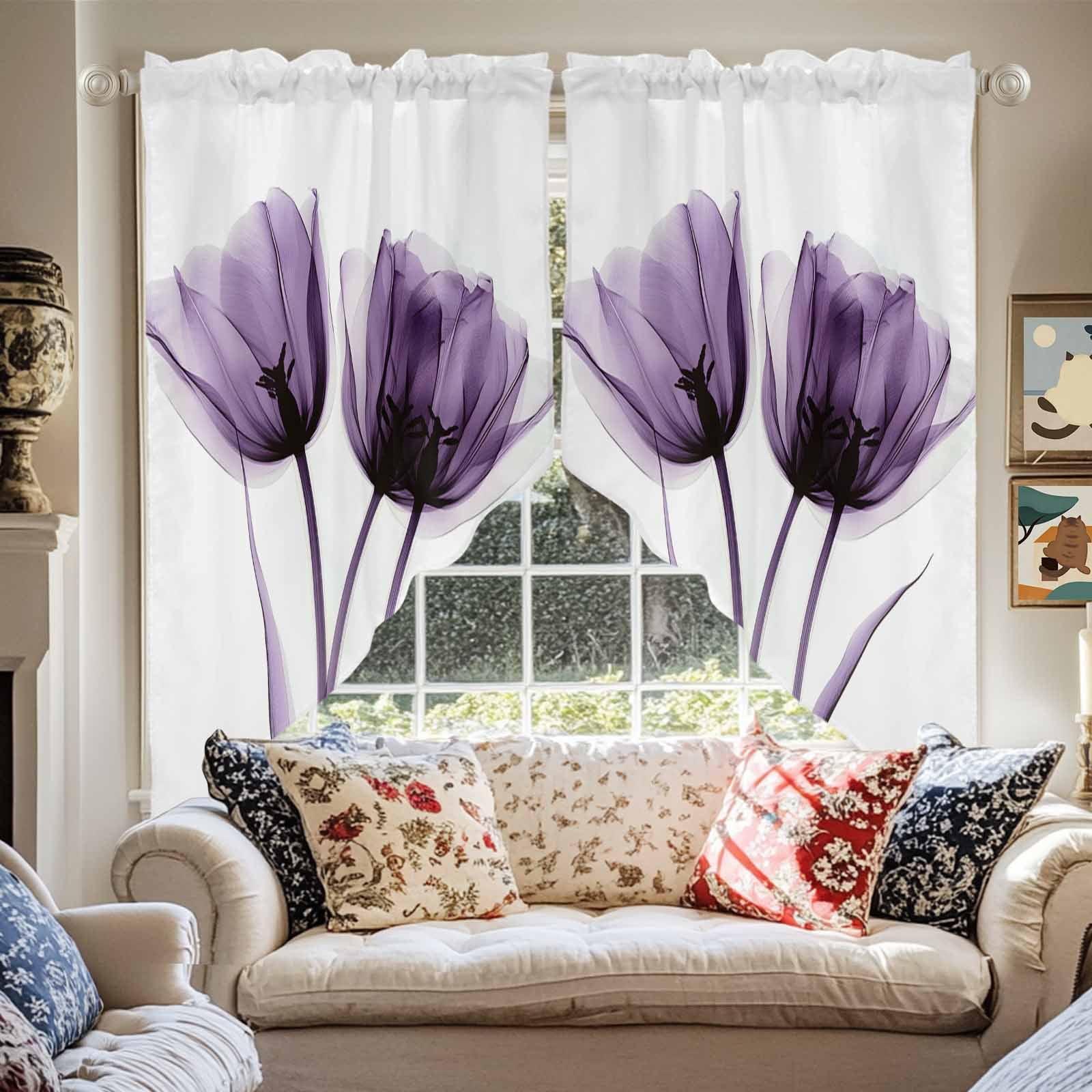 Spring X-ray Swag Curtain Valance for Windows, Image of Purple Tulip ...