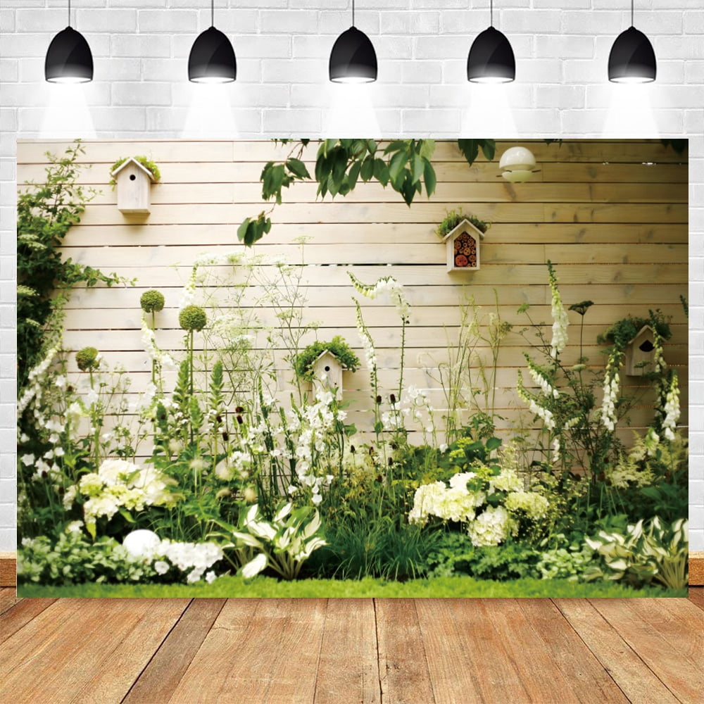 Spring Yard Garden Photography Backdrop Fence Sunflower Flowers Field ...