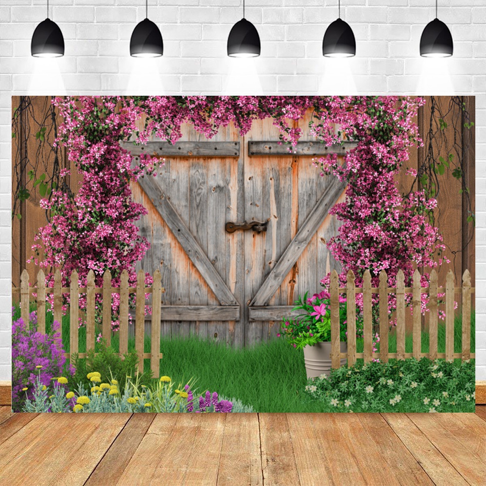 Spring Yard Garden Photography Backdrop Fence Sunflower Flowers Field ...