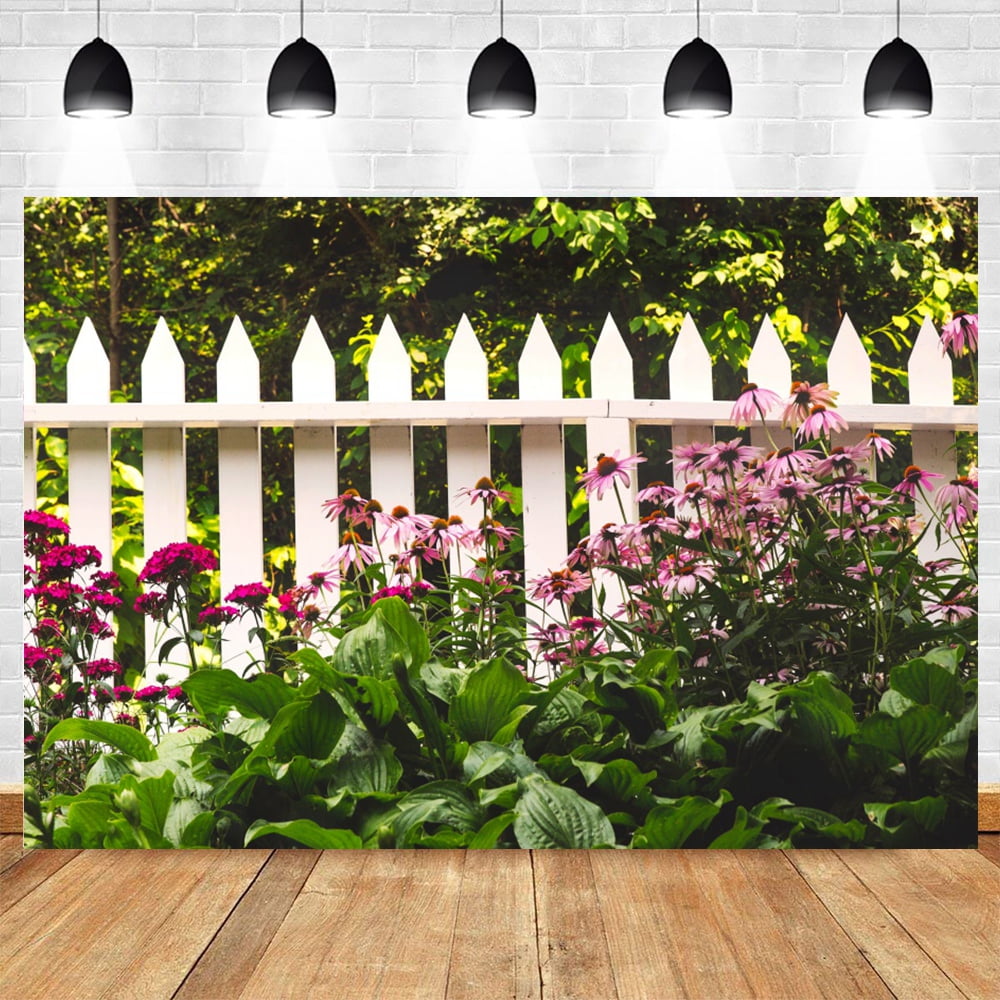 Spring Yard Garden Photography Backdrop Fence Sunflower Flowers Field ...