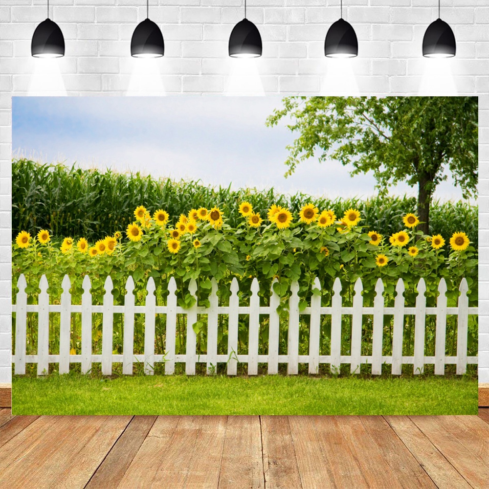 Spring Yard Garden Photography Backdrop Fence Sunflower Flowers Field ...