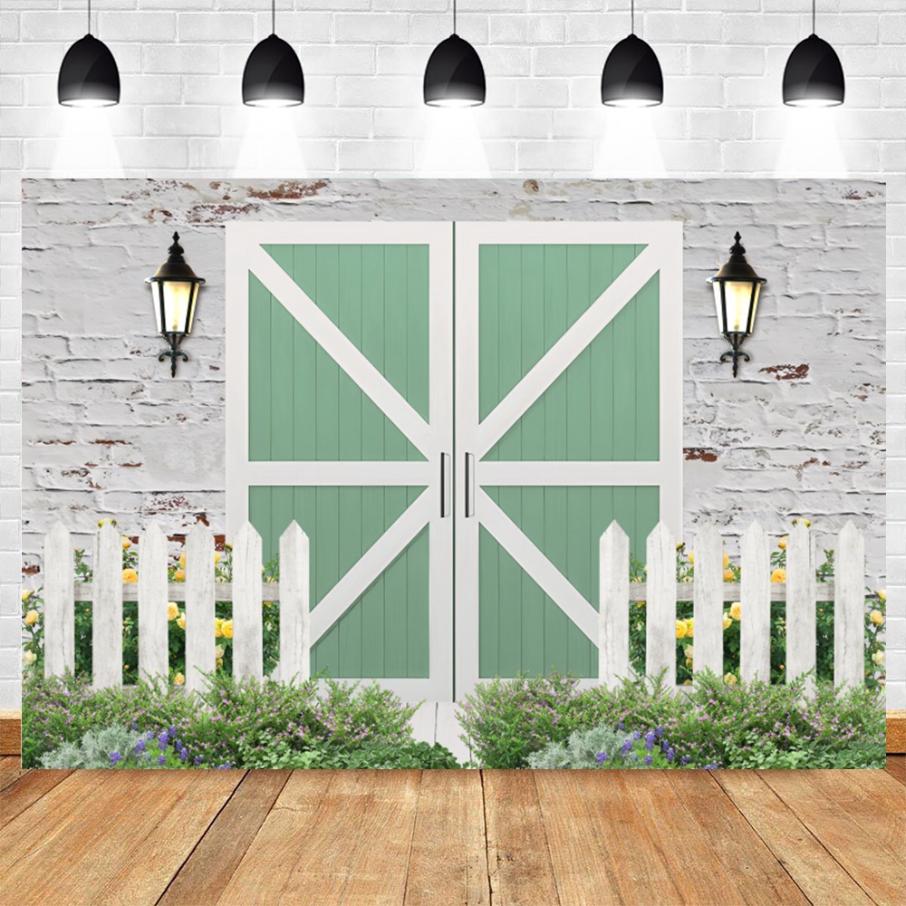 Spring Yard Garden Photography Backdrop Fence Sunflower Flowers Field ...