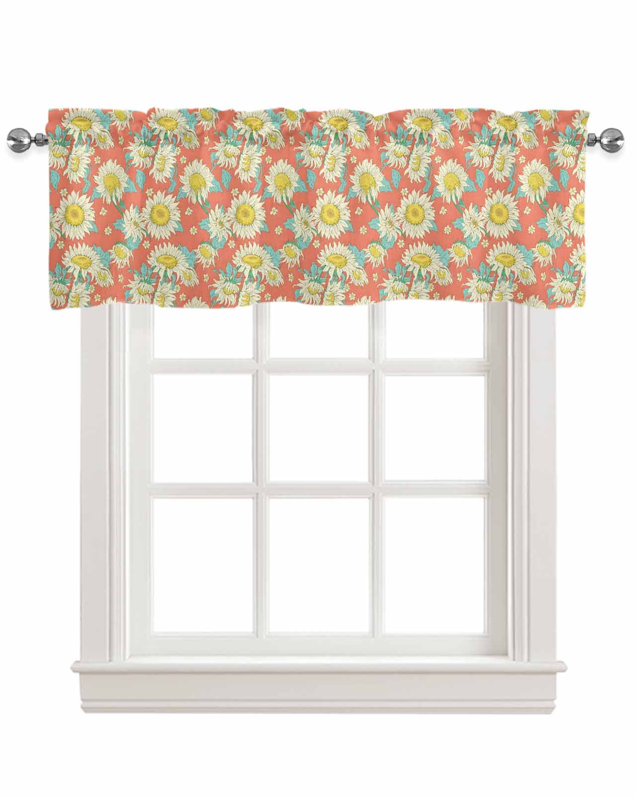 Spring Yellow Daisy Kitchen Valances for Windows Farmhouse Linen Window ...