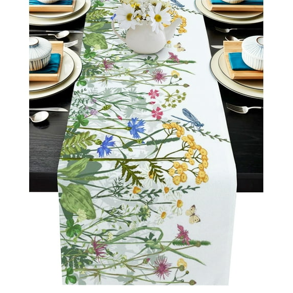 Spring Yellow Flower Leaves Table Runner Home Kitchen Dining Table r ...