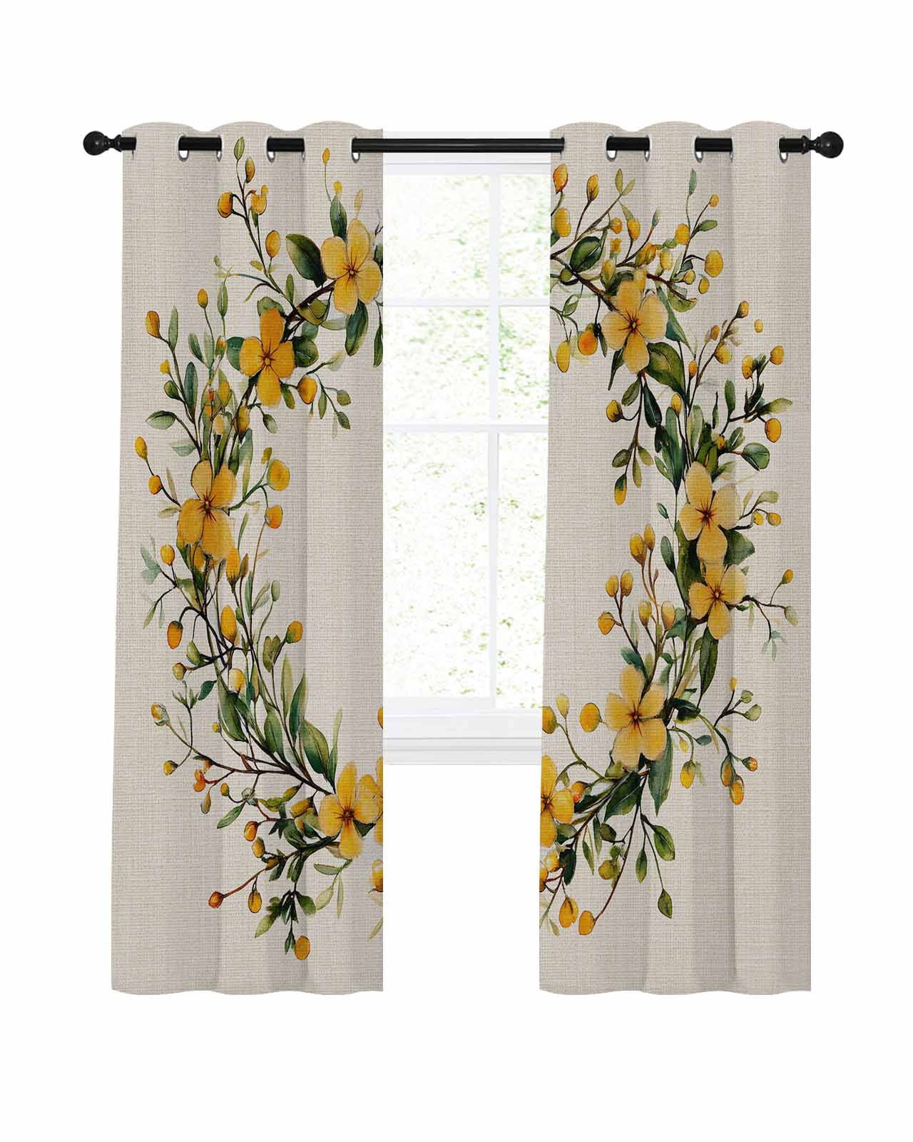 Spring Yellow Flower Wreath Blackout Curtains for Bedroom Living Room ...
