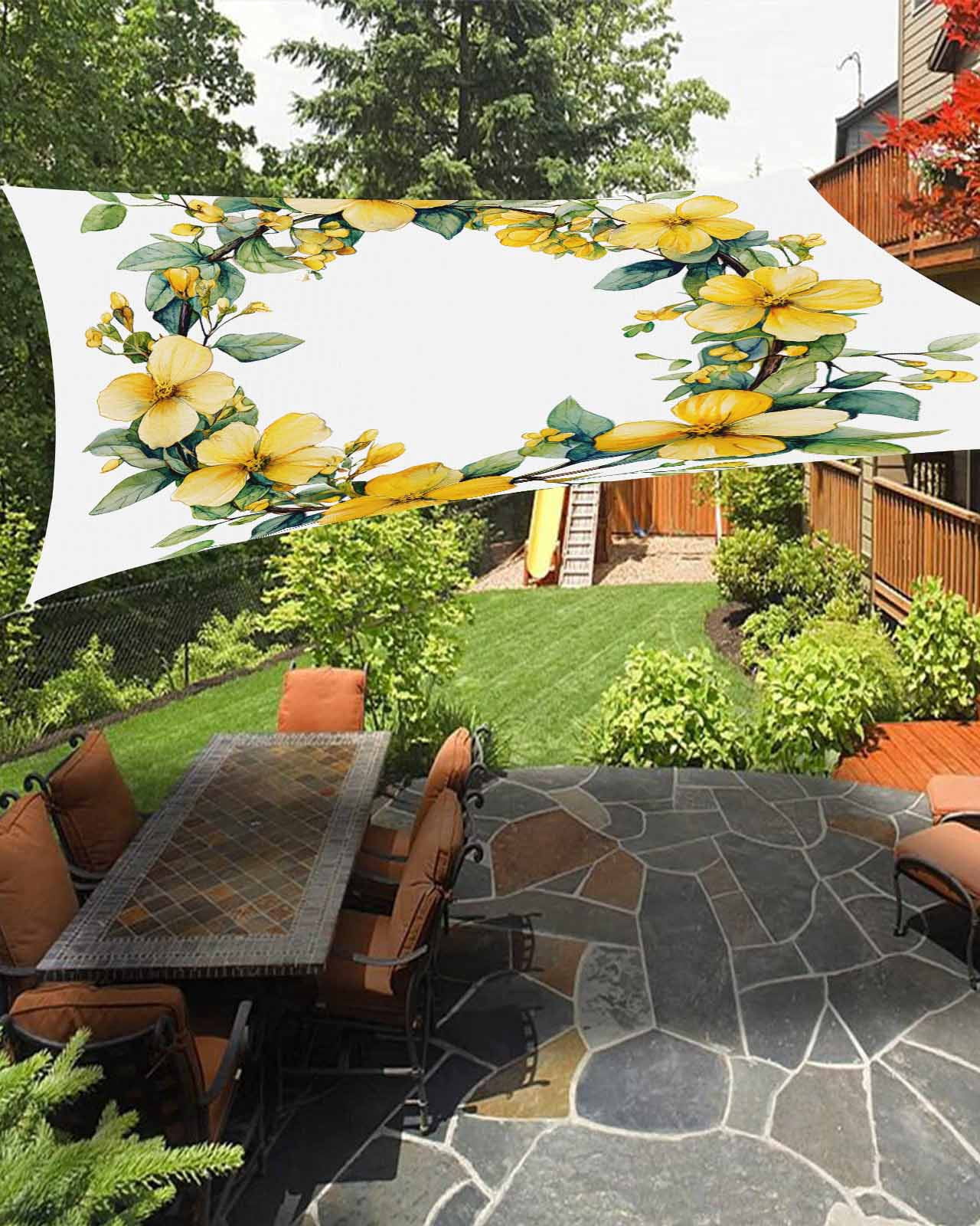 Spring Yellow Flower Wreath Sun Shade Sail 6.5'X10' Country Watercolor ...