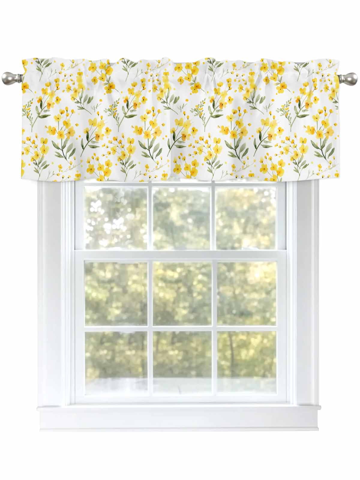 Spring Yellow Flowers Curtain Valances for Windows, Farmhouse Window ...