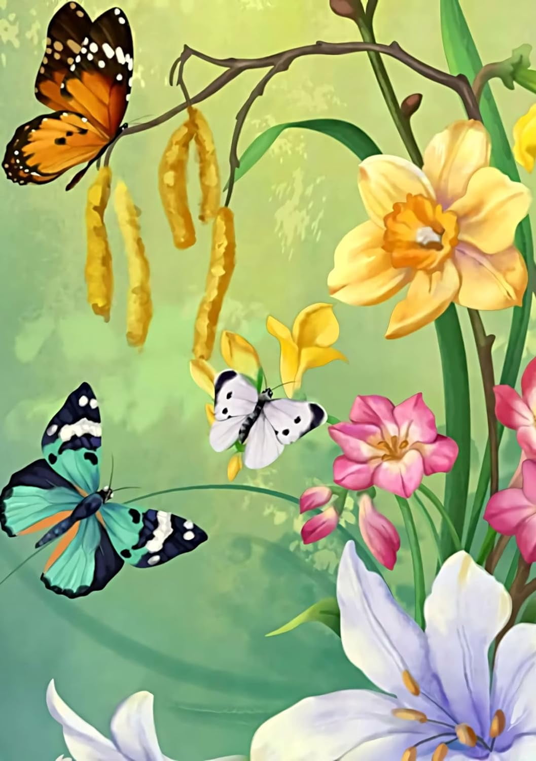 Spring Yellow Pink Flowers and Butterflies Garden Yard Flag 12x18 inch ...
