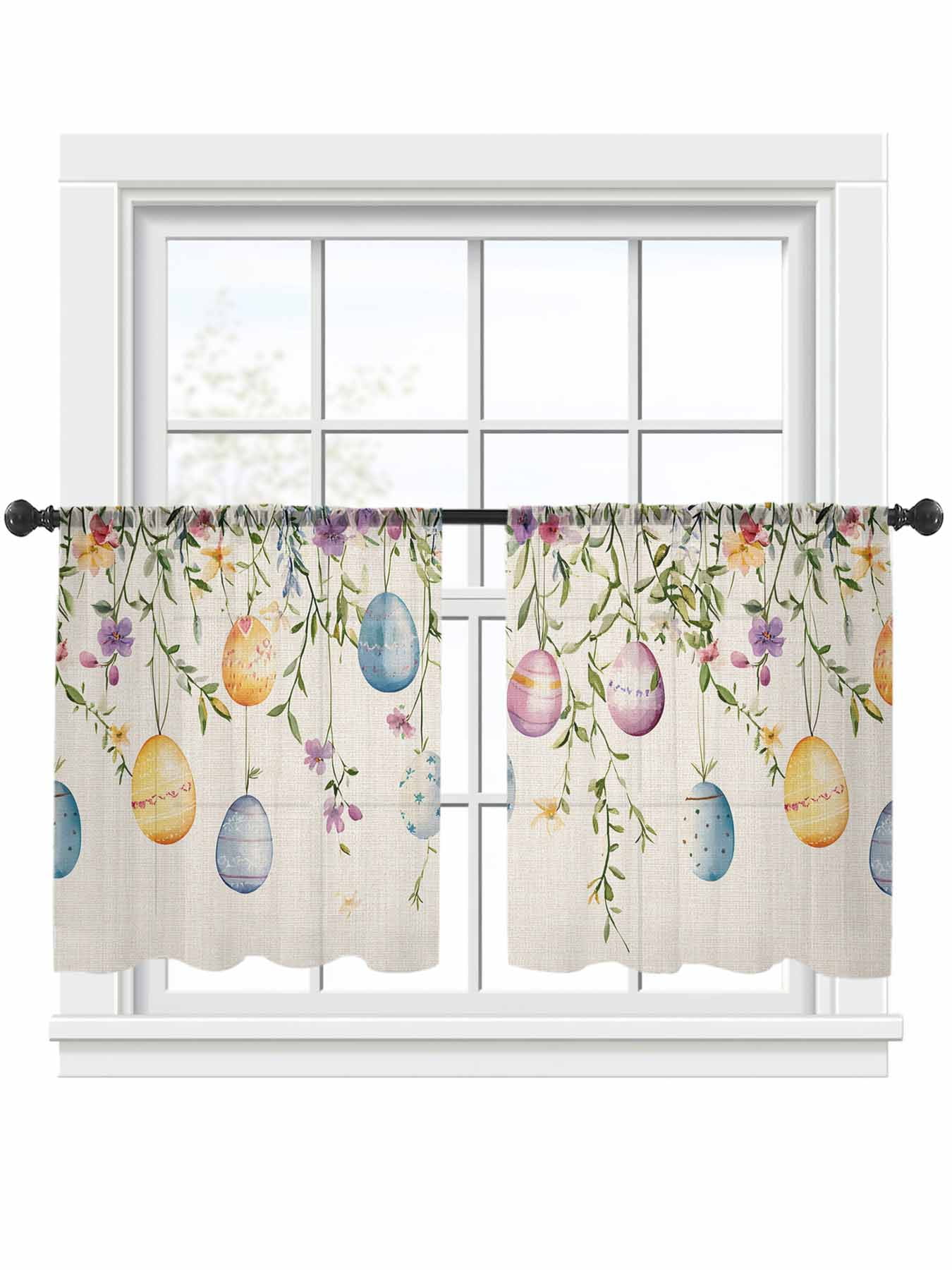 Spring Yellow Sheer Curtains 2 Panels Set Blue Pink Easter Eggs ...