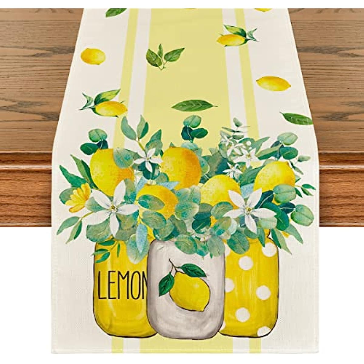 Spring Yellow Stripes Vase Lemon Linen Table Runners Kitchen Table r ...