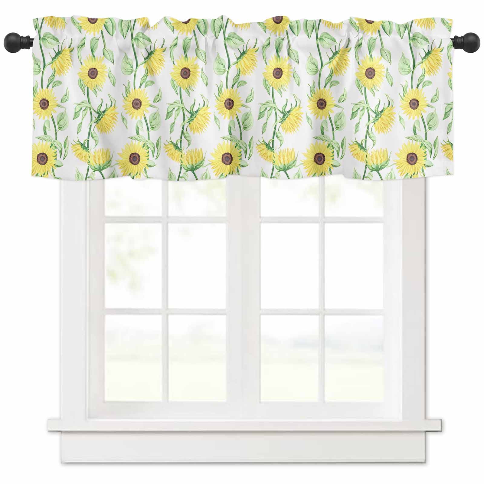 Spring Yellow Sunflower Valances for Windows Farmhouse Kitchen Curtains ...
