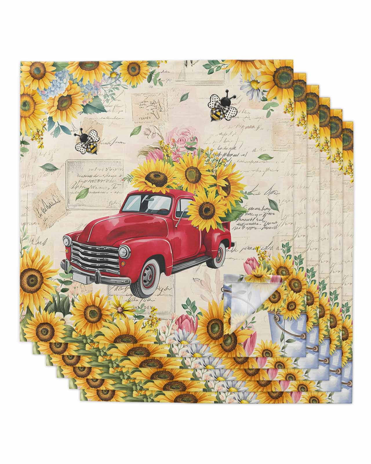 Spring Yellow Sunflowers Cloth Napkins Set of 6 Reusable Dinner Napkins ...