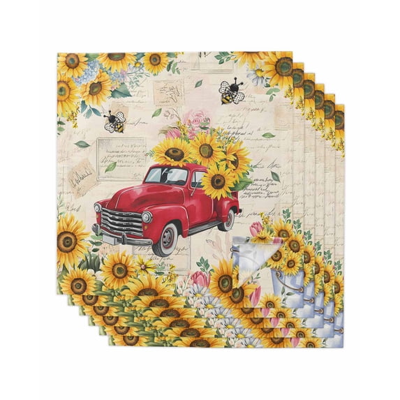 Spring Yellow Sunflowers Cloth Napkins Set of 6 Reusable Dinner Napkins ...