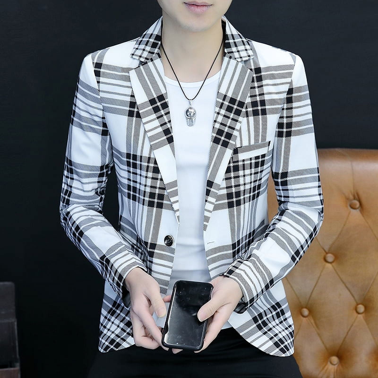 Spring and Autumn New Casual Checkered Fashion Handsome Suit Men Korean ...